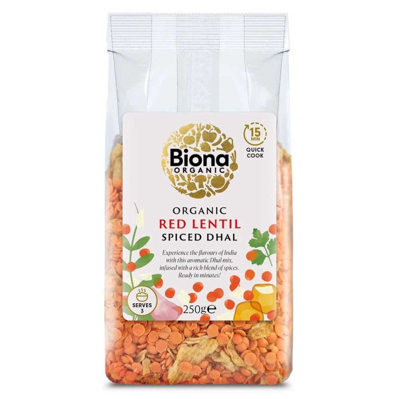 Organic Red Lentil Spiced Dhal Mix Biona 250g : Infinity Foods ...